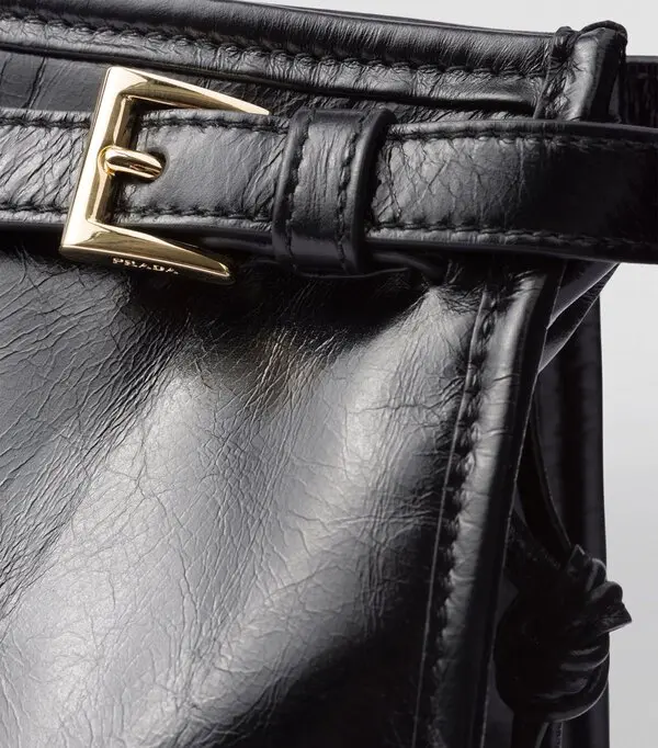 Prada Large Leather Top Handle Bag - Black