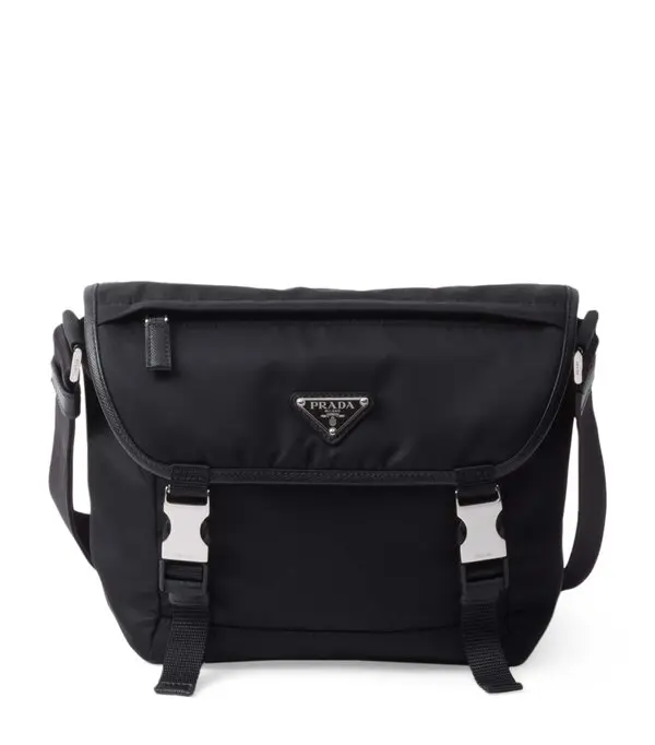 Prada Re-nylon And Saffiano Leather Shoulder Bag - Black