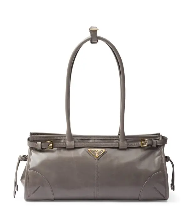 Prada Medium Leather Shoulder Bag - Grey