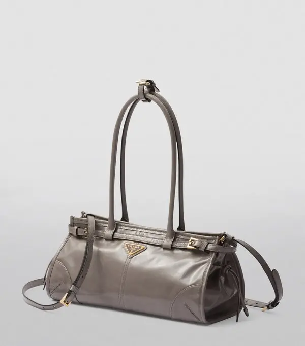 Prada Medium Leather Shoulder Bag - Grey