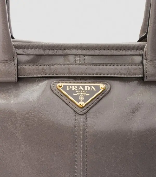 Prada Medium Leather Shoulder Bag - Grey