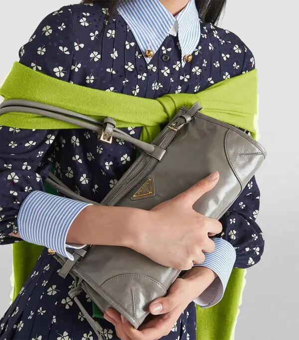 Prada Medium Leather Shoulder Bag - Grey