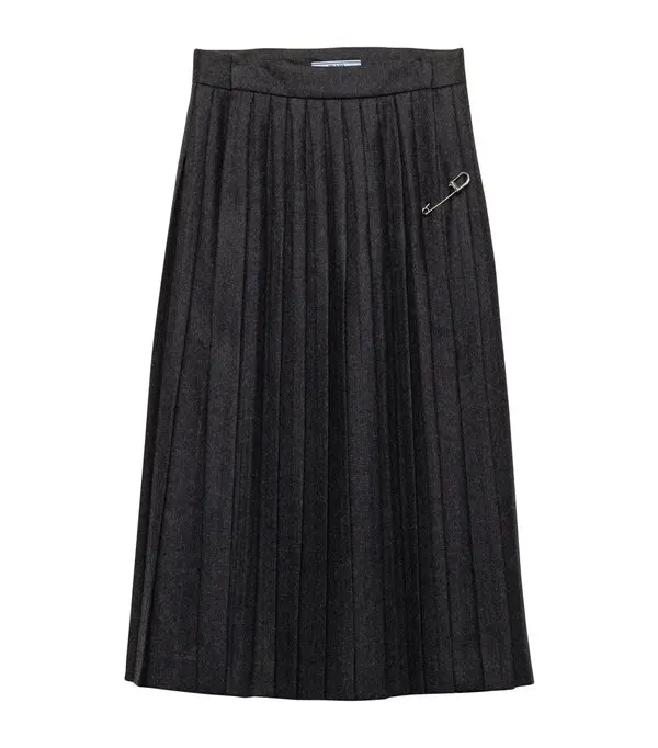 Prada Wool Flannel Pleated Midi Skirt