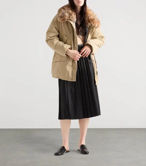 Prada Wool Flannel Pleated Midi Skirt