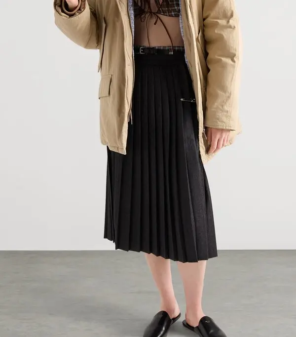 Prada Wool Flannel Pleated Midi Skirt