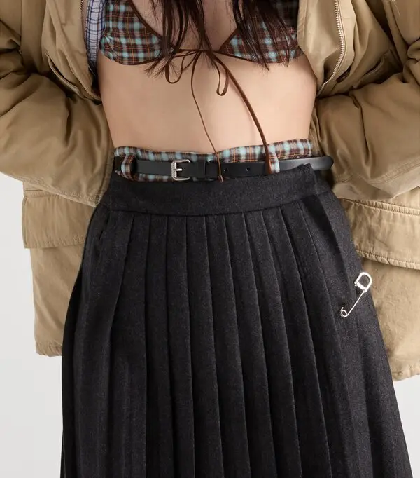 Prada Wool Flannel Pleated Midi Skirt