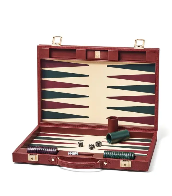 ASPINAL OF LONDON 17-inch Pebble-effect Leather Backgammon Set - Red