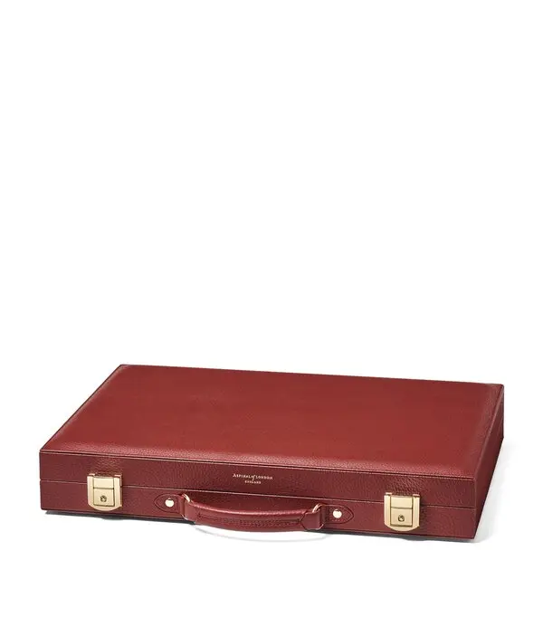 ASPINAL OF LONDON 17-inch Pebble-effect Leather Backgammon Set