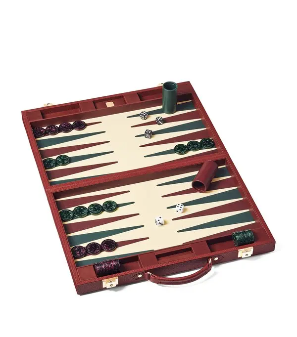 ASPINAL OF LONDON 17-inch Pebble-effect Leather Backgammon Set