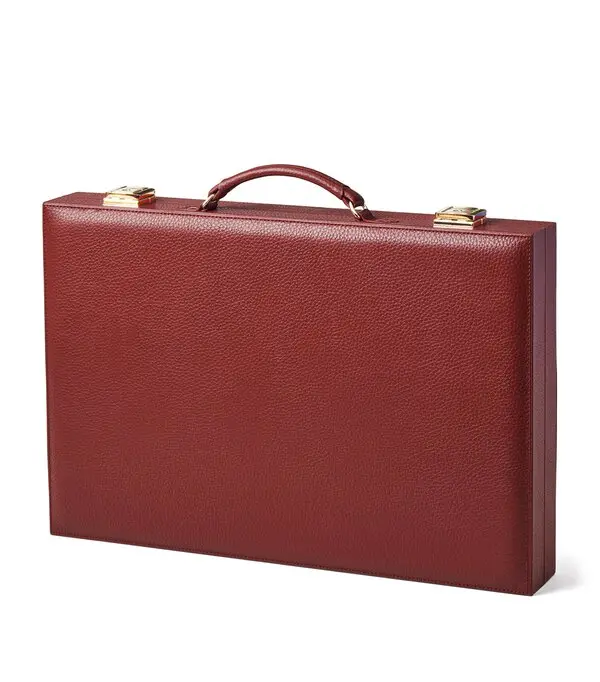 ASPINAL OF LONDON 17-inch Pebble-effect Leather Backgammon Set