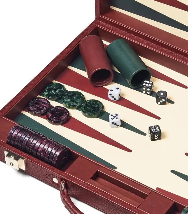 ASPINAL OF LONDON 17-inch Pebble-effect Leather Backgammon Set