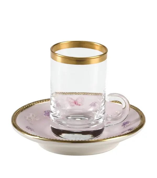 VILLARI Butterfly Green Teacup And Saucer - Pink