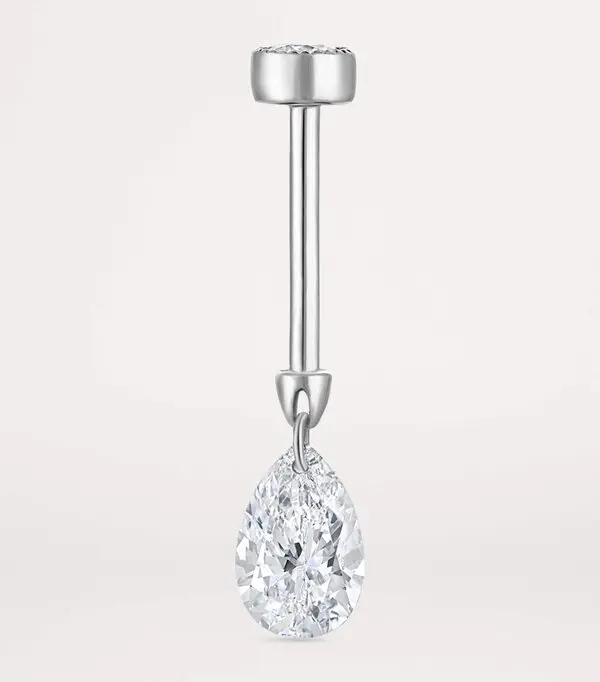 MARIA TASH Gold Floating Pear Diamond Charm Threaded Stud Earring