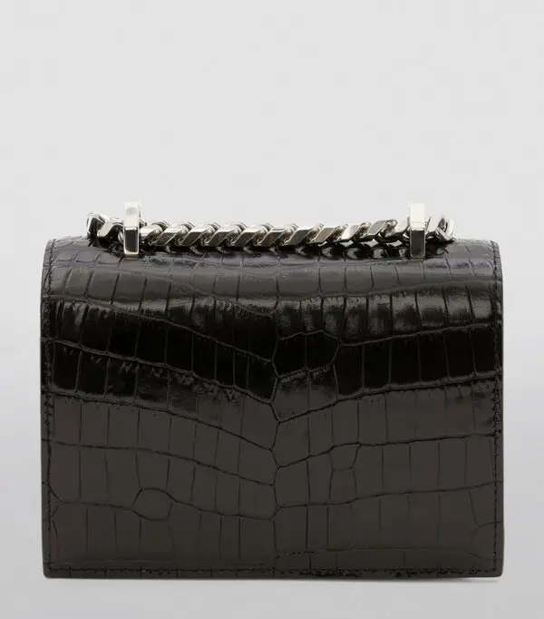 Alexander McQueen Leather Croc-embossed Jewelled Satchel - Black