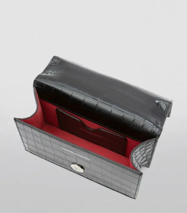 Alexander McQueen Leather Croc-embossed Jewelled Satchel - Black