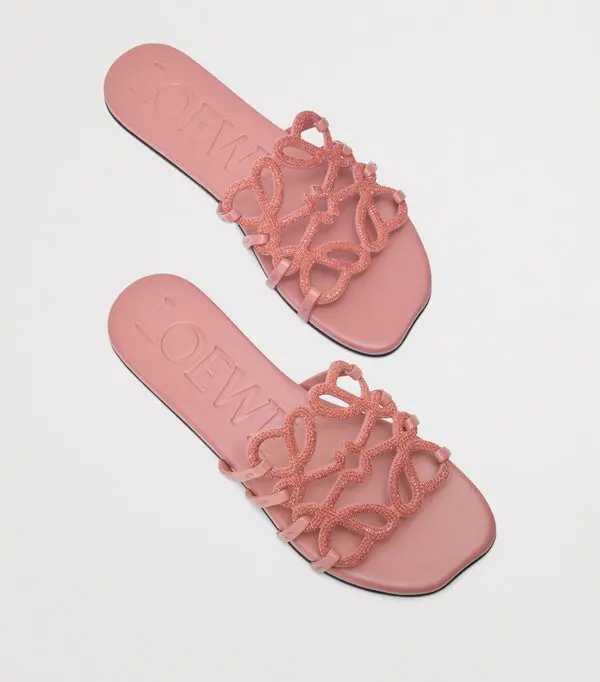 Loewe Leather Petal Anagram Slides - Pink