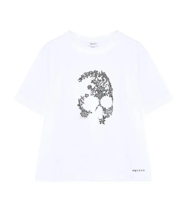 Alexander McQueen Cotton Lace Skull T-shirt