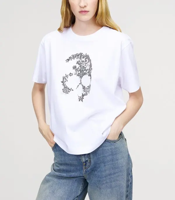 Alexander McQueen Cotton Lace Skull T-shirt
