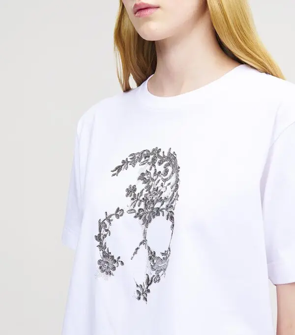 Alexander McQueen Cotton Lace Skull T-shirt