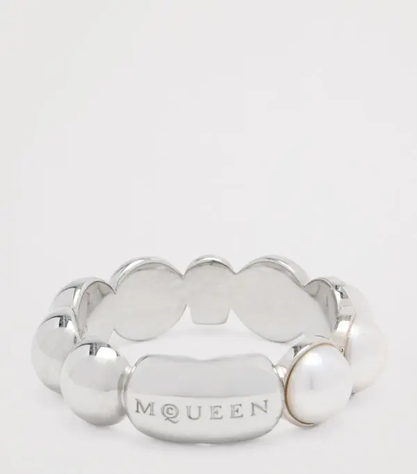 Alexander McQueen Faux Pearl And Skull Ring
