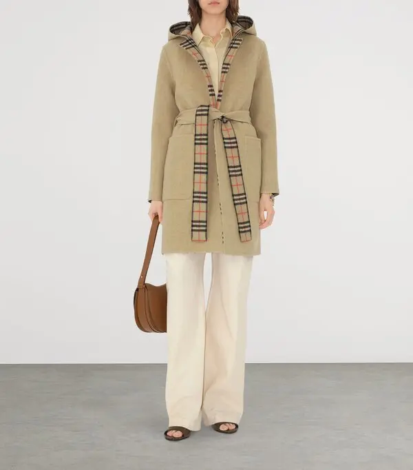 Burberry Wool Reversible Hooded Wrap Coat