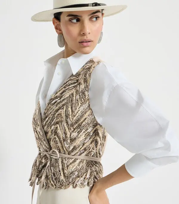 Brunello Cucinelli Knitted Sequin Vest - Brown
