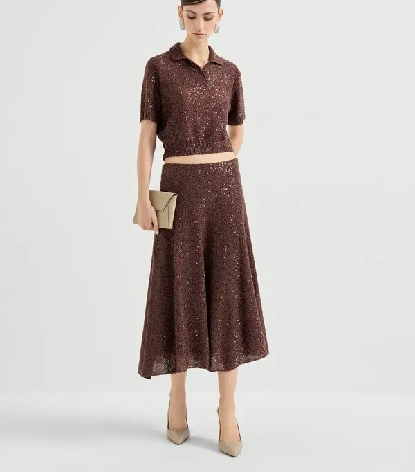 Brunello Cucinelli Sequin Collar Top - Red