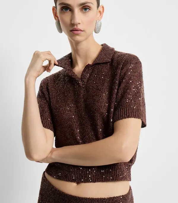 Brunello Cucinelli Sequin Collar Top - Red