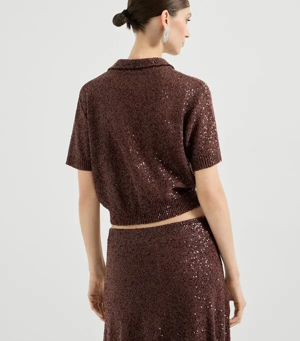 Brunello Cucinelli Sequin Collar Top - Red