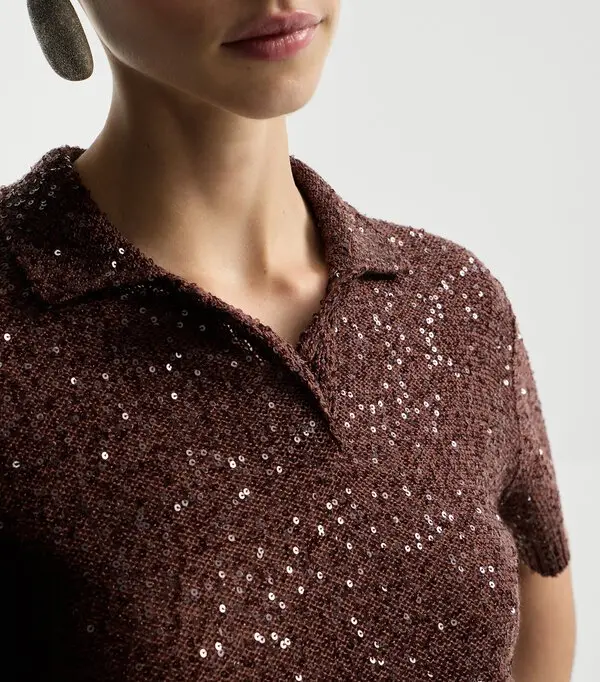 Brunello Cucinelli Sequin Collar Top - Red