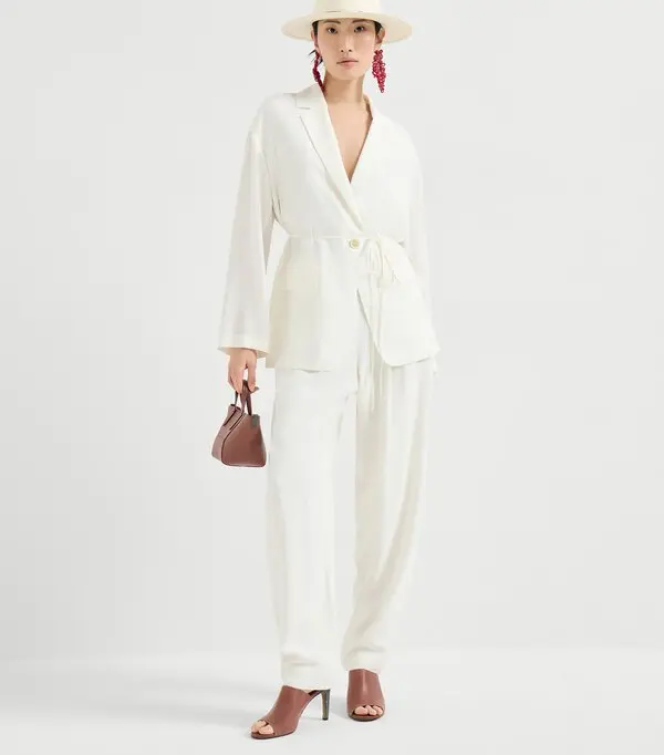 Brunello Cucinelli Sable Silk Crepe Blazer