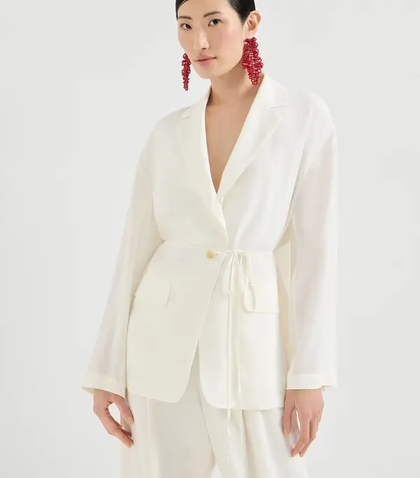Brunello Cucinelli Sable Silk Crepe Blazer