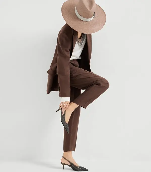 Brunello Cucinelli Suede Slingback Pumps With Monili Embroidery