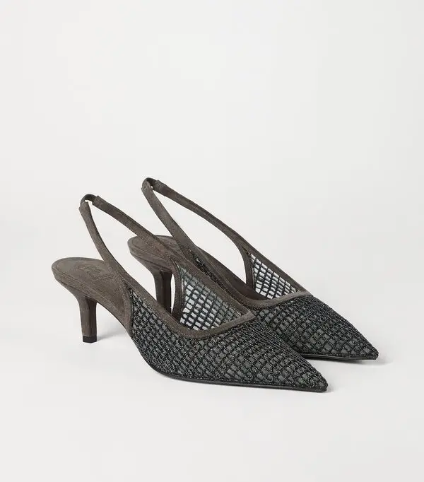 Brunello Cucinelli Suede Slingback Pumps With Monili Embroidery