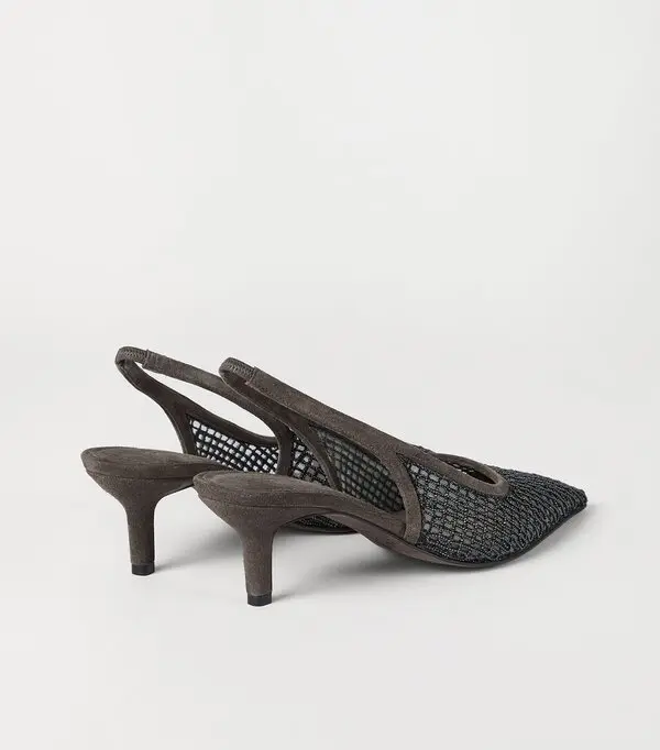 Brunello Cucinelli Suede Slingback Pumps With Monili Embroidery