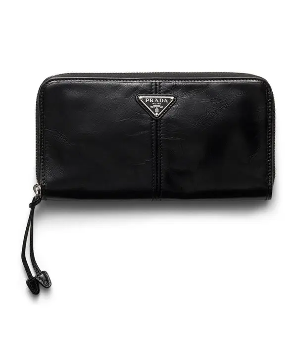 Prada Leather Zip-around Wallet - Black