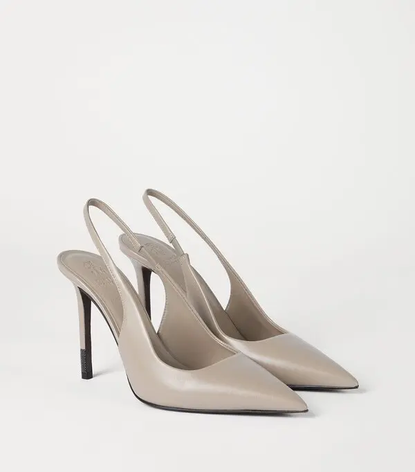 Brunello Cucinelli Leather Slingback Pumps With Monili Detail