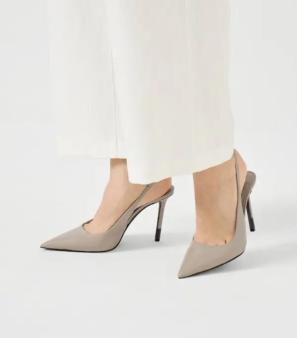 Brunello Cucinelli Leather Slingback Pumps With Monili Detail