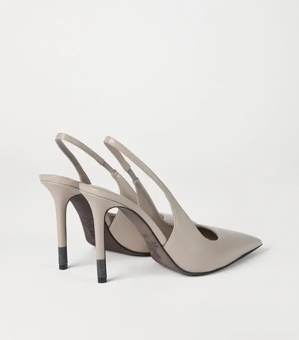 Brunello Cucinelli Leather Slingback Pumps With Monili Detail