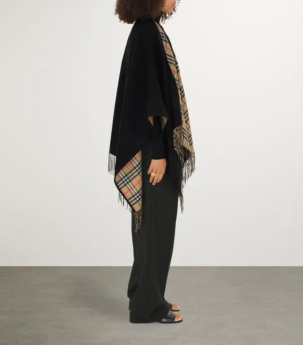 Burberry Reversible Wool Cape With Fringe