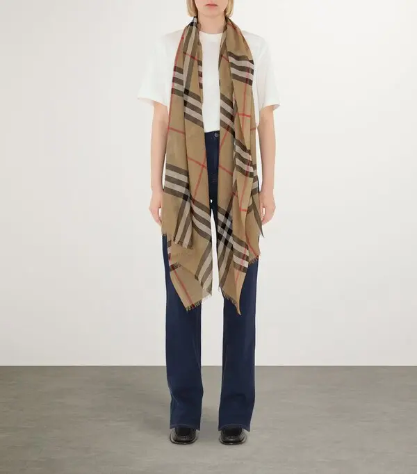 Burberry Wool-silk Check Scarf - Beige