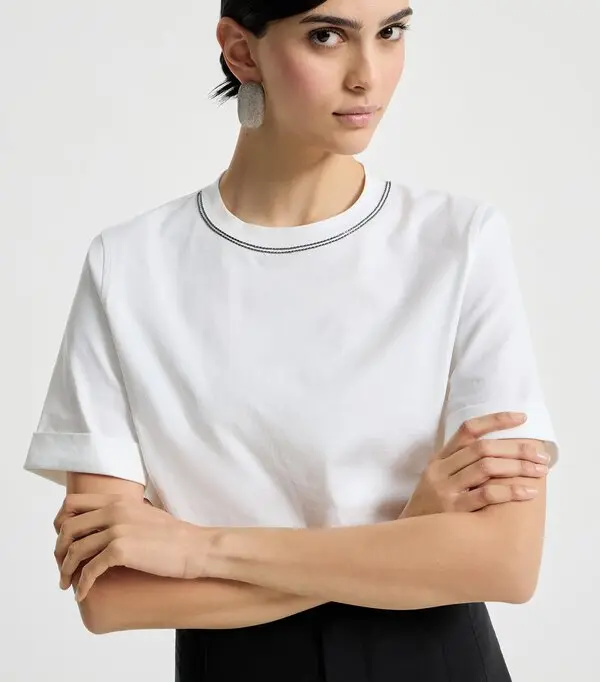 Brunello Cucinelli Cotton Beaded T-shirt