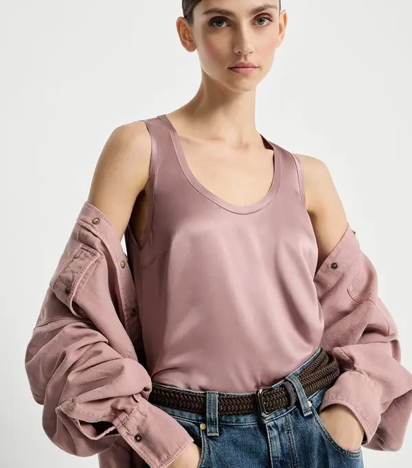 Brunello Cucinelli Stretch-silk Sleeveless Top - Pink