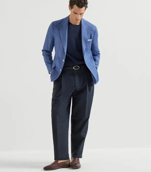 Brunello Cucinelli Linen Single-breasted Blazer - Blue