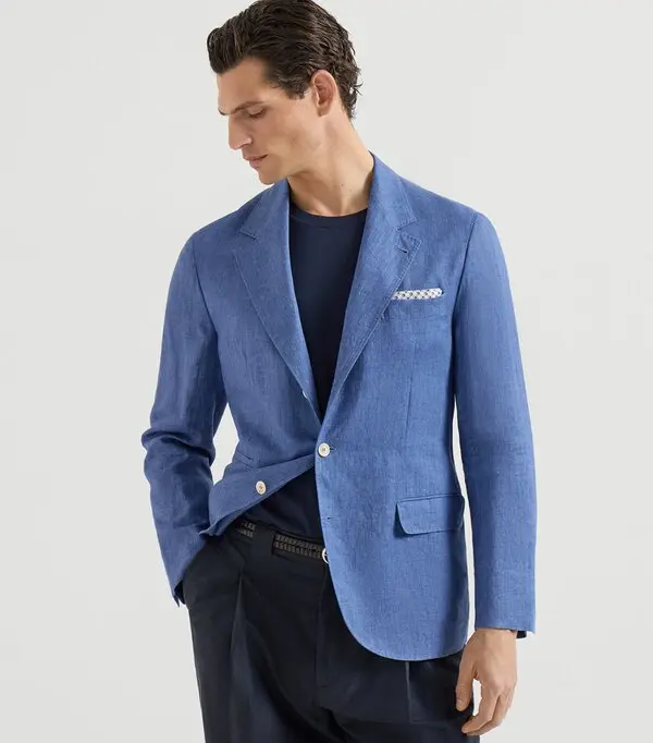 Brunello Cucinelli Linen Single-breasted Blazer - Blue