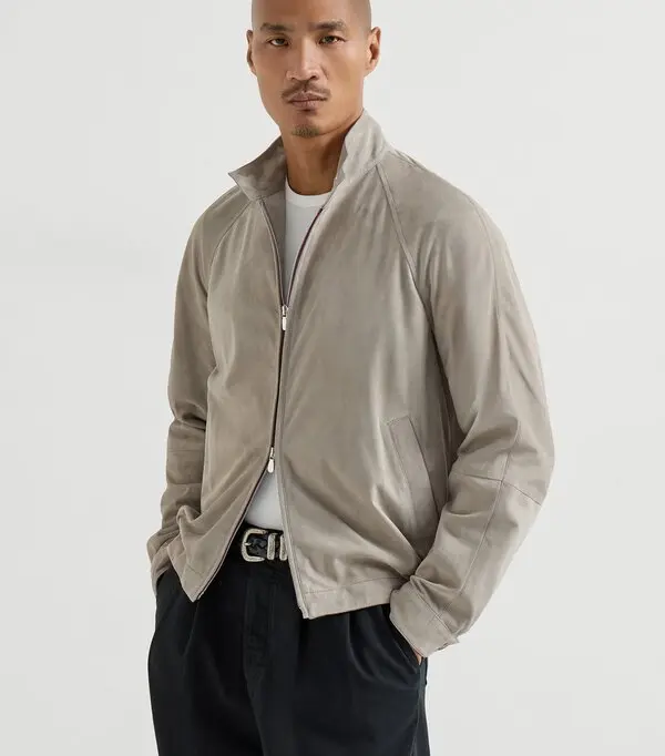 Brunello Cucinelli Suede Zip Jacket - Brown