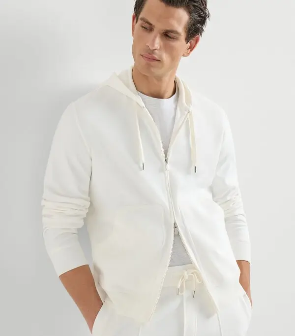 Brunello Cucinelli Cotton-blend Zip-up Hoodie - White