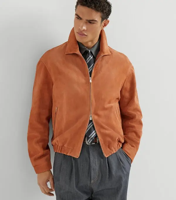 Brunello Cucinelli Suede Zip-up Jacket - Orange
