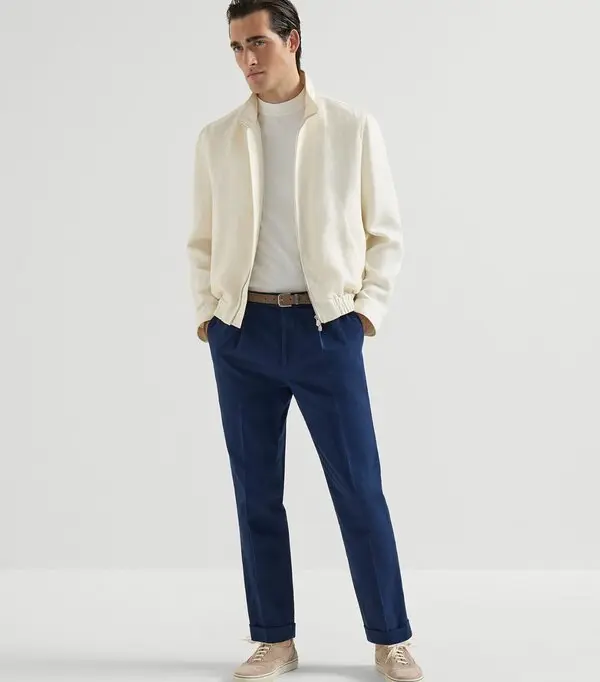 Brunello Cucinelli Cotton Pleated Trousers - Blue