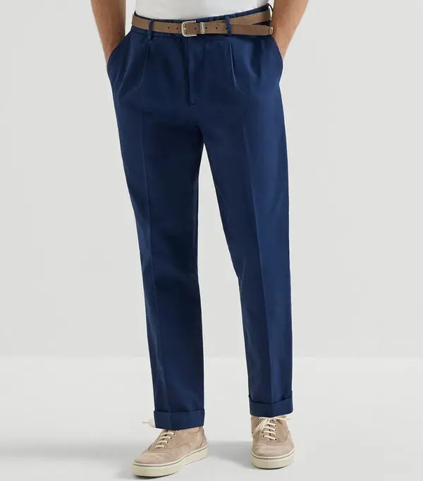 Brunello Cucinelli Cotton Pleated Trousers - Blue